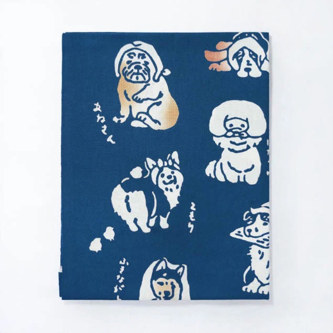 Dog Japanese Tenugui Art, Versatile Cotton Towel, Hand-dyed and Made in ...