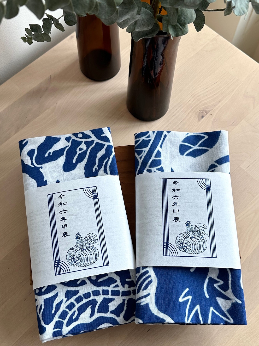 WABORI Tenugui Set (blue Dragon X Blue Centipede) Versatile Cotton ...