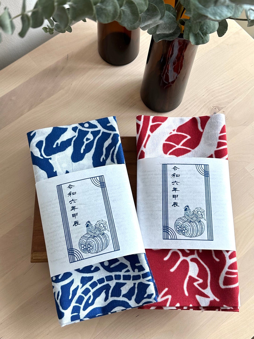 WABORI Tenugui Set (red Dragon X Blue Centipede) Versatile Cotton Cloth ...