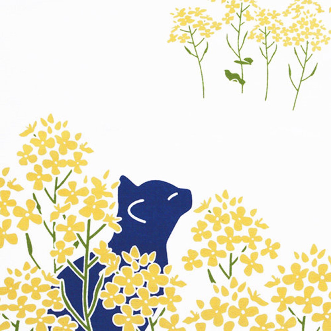 Spring Cat Japanese Tenugui Art, Versatile Cotton Towel, Hand-dyed and ...