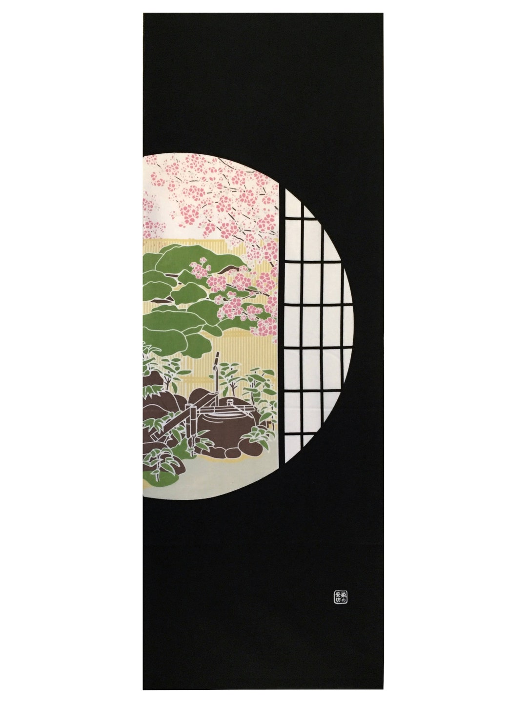 Japanese Garden Spring Tenugui Art, Versatile Cotton Towel, Hand-dyed ...