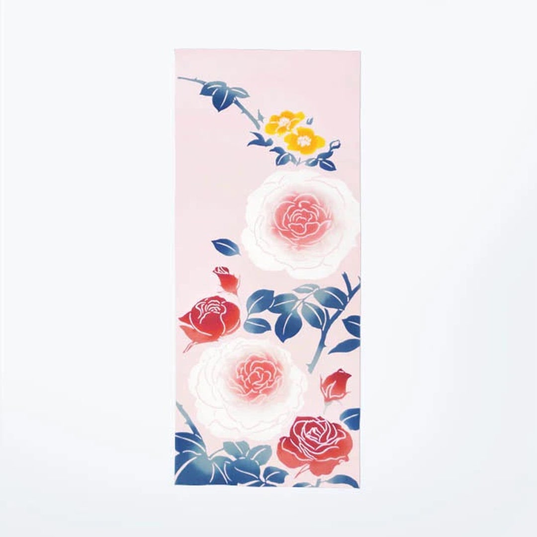 Blooming Rose Japanese Tenugui Art, Versatile Cotton Towel, Hand-dyed ...