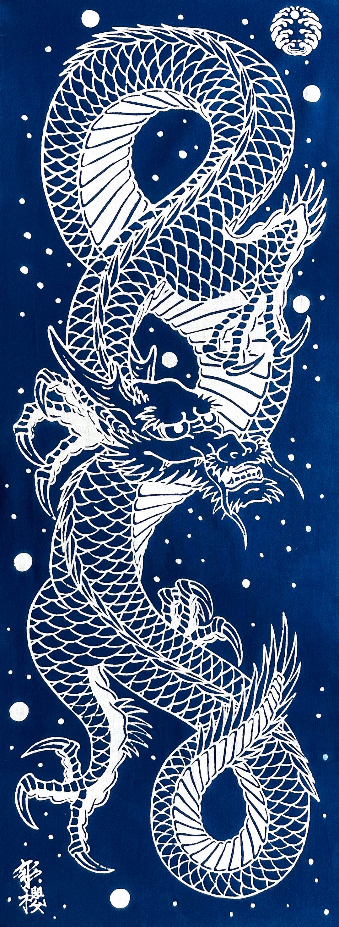 Yopparai Tenugui Year of the Dragon (blue) Tenugui Art, Tea Towel ...