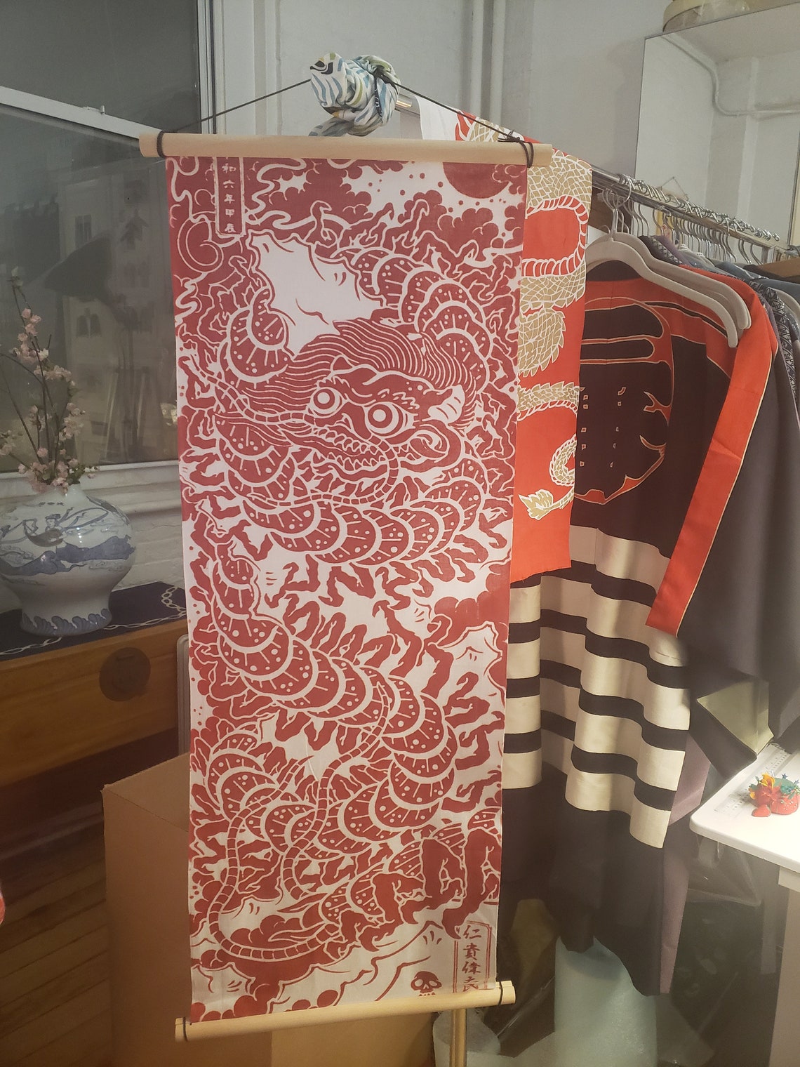 Japanese Hinoki Wood Tenugui Art Display Hanger for Wall Scrolls and ...