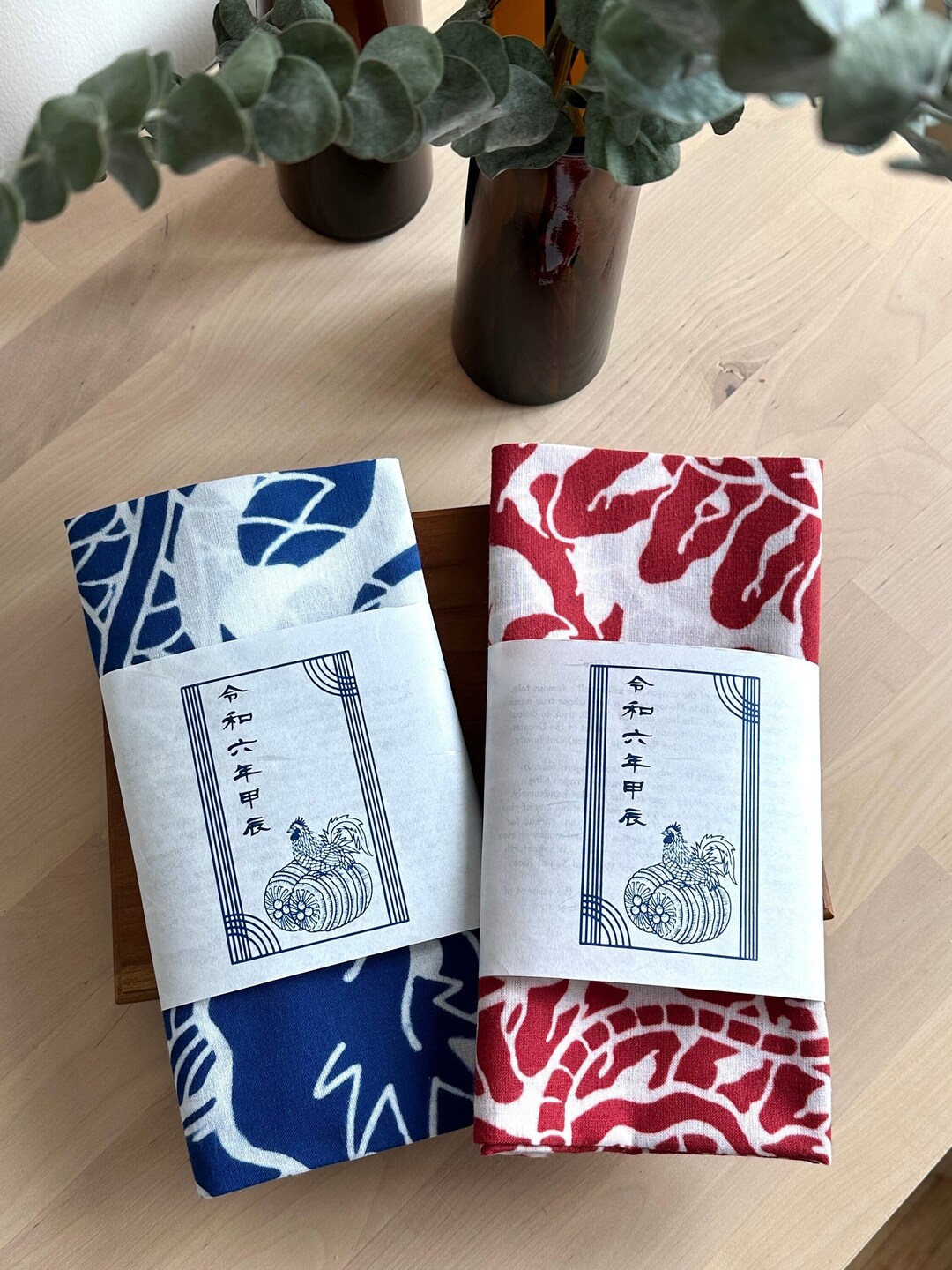 WABORI Tenugui Set (blue Dragon X Red Centipede) Versatile Cotton Cloth ...