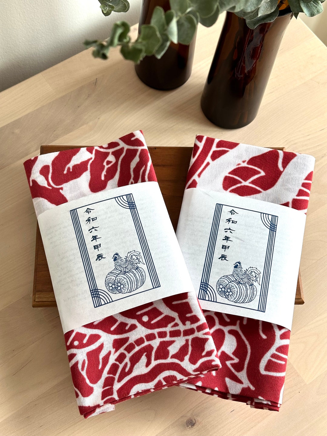 WABORI Tenugui Set (red Dragon X Red Centipede) Versatile Cotton Cloth ...