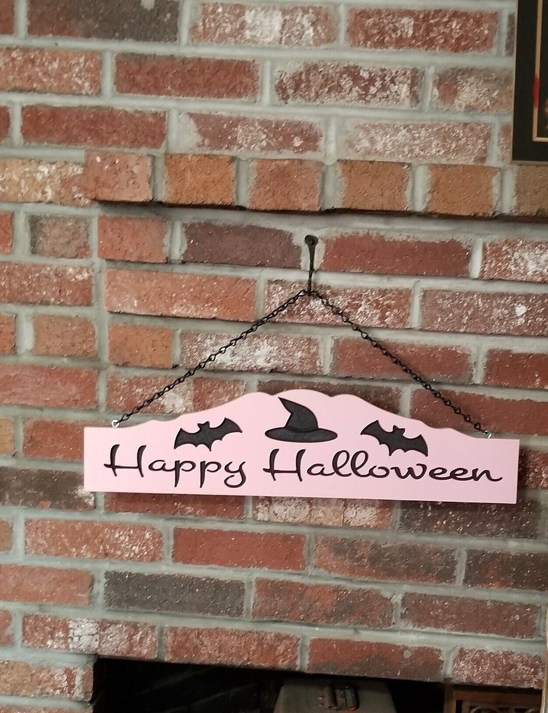 Pink Happy Halloween Bat Fall Autumn Sign Scarecrow Pumpkin Witch Hat ...
