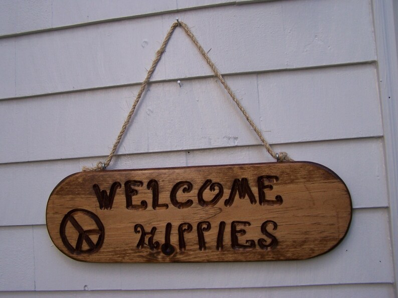 Welcome Hippies Wooden Wood Stained Handmade Handcrafted - Etsy
