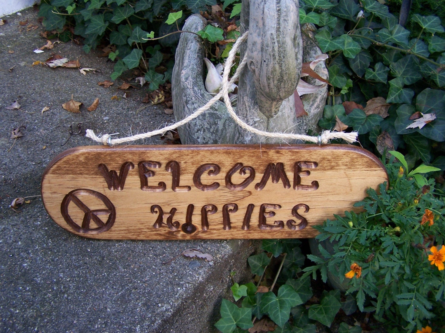 Welcome Hippies Wooden wood stained Handmade Handcrafted | Etsy