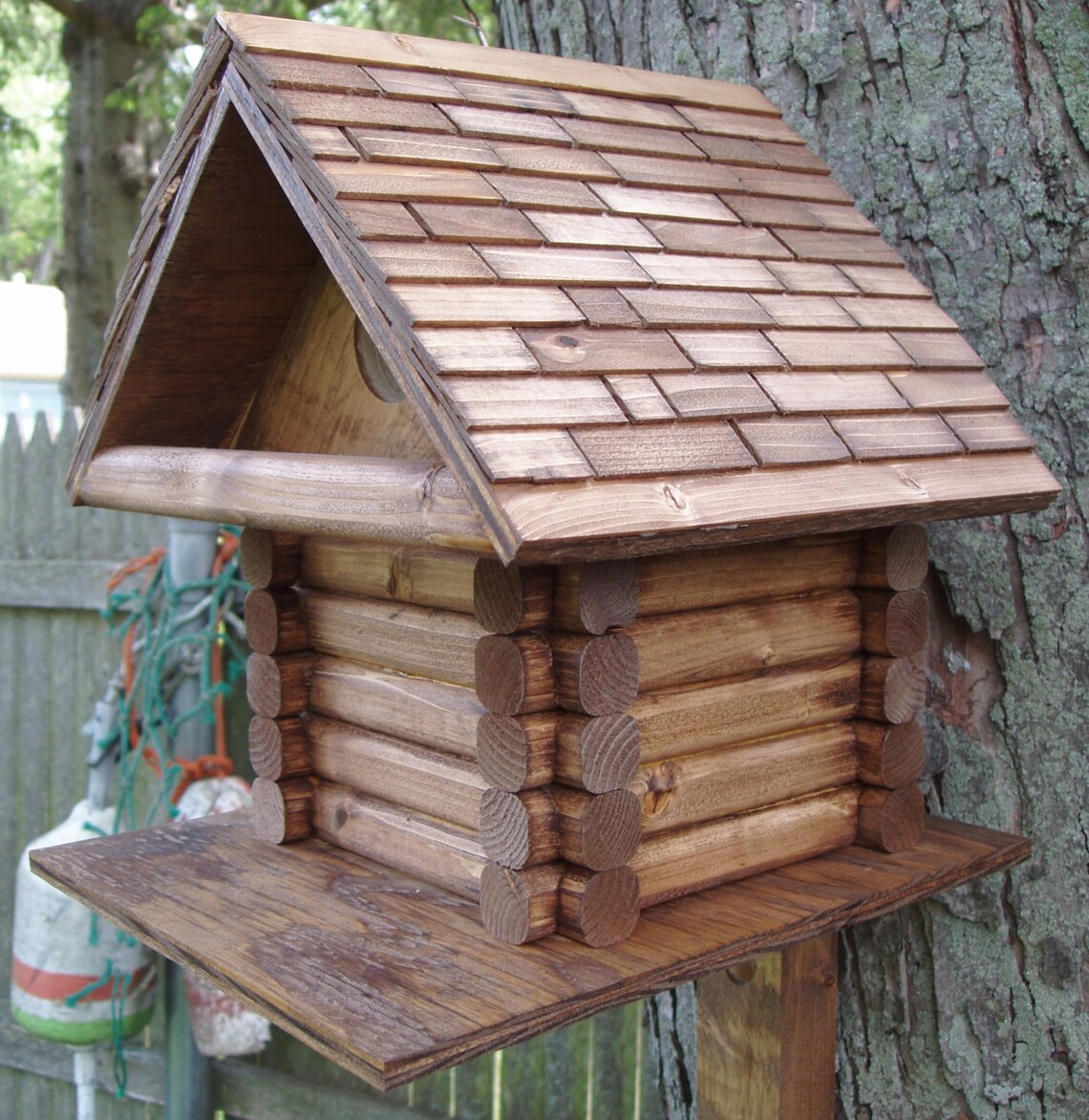 Hand Made Stained Log Cabin Wooden Wood Rustic Shingled Roof Tree House ...