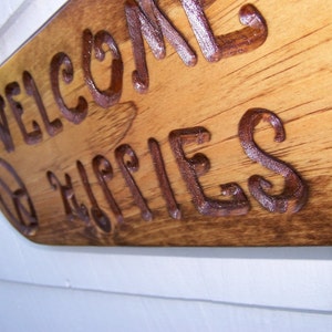 Welcome Hippies Wooden Wood Stained Handmade Handcrafted Carved/etched ...