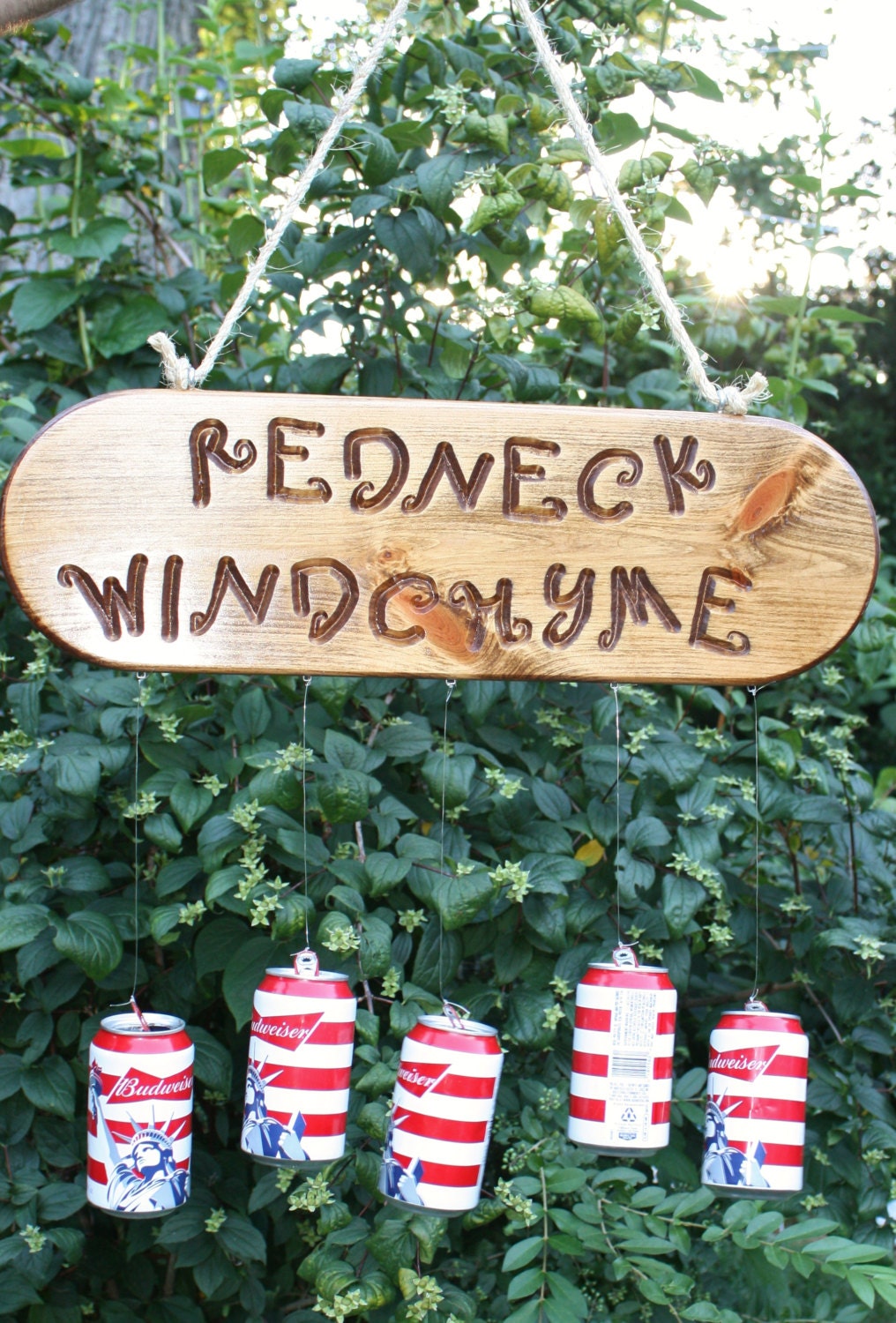 Hanging Redneck Beer Can Handcrafted Carved/etched Stained - Etsy