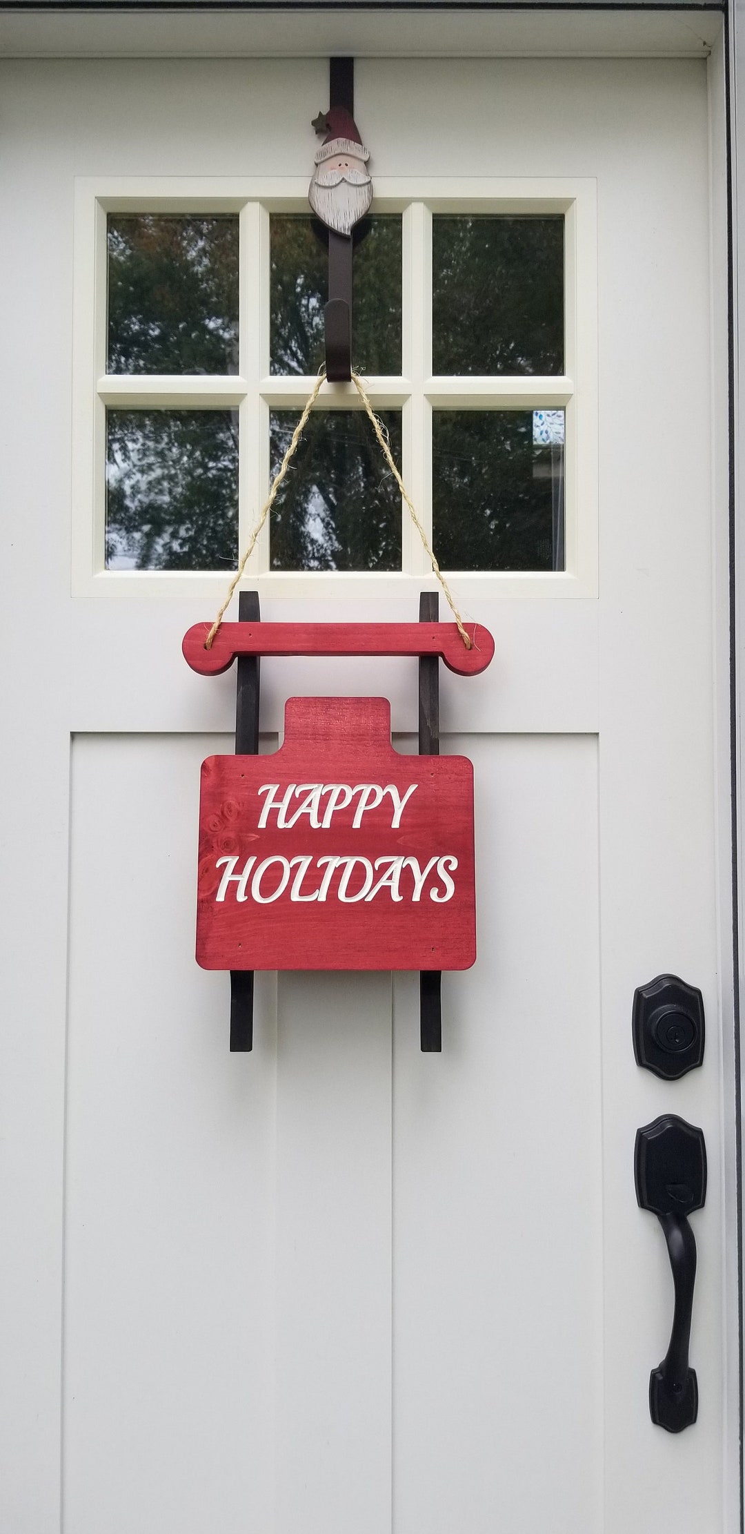 Happy Holidays Sled Hanging Santa Clause Merry Christmas Family Farm ...