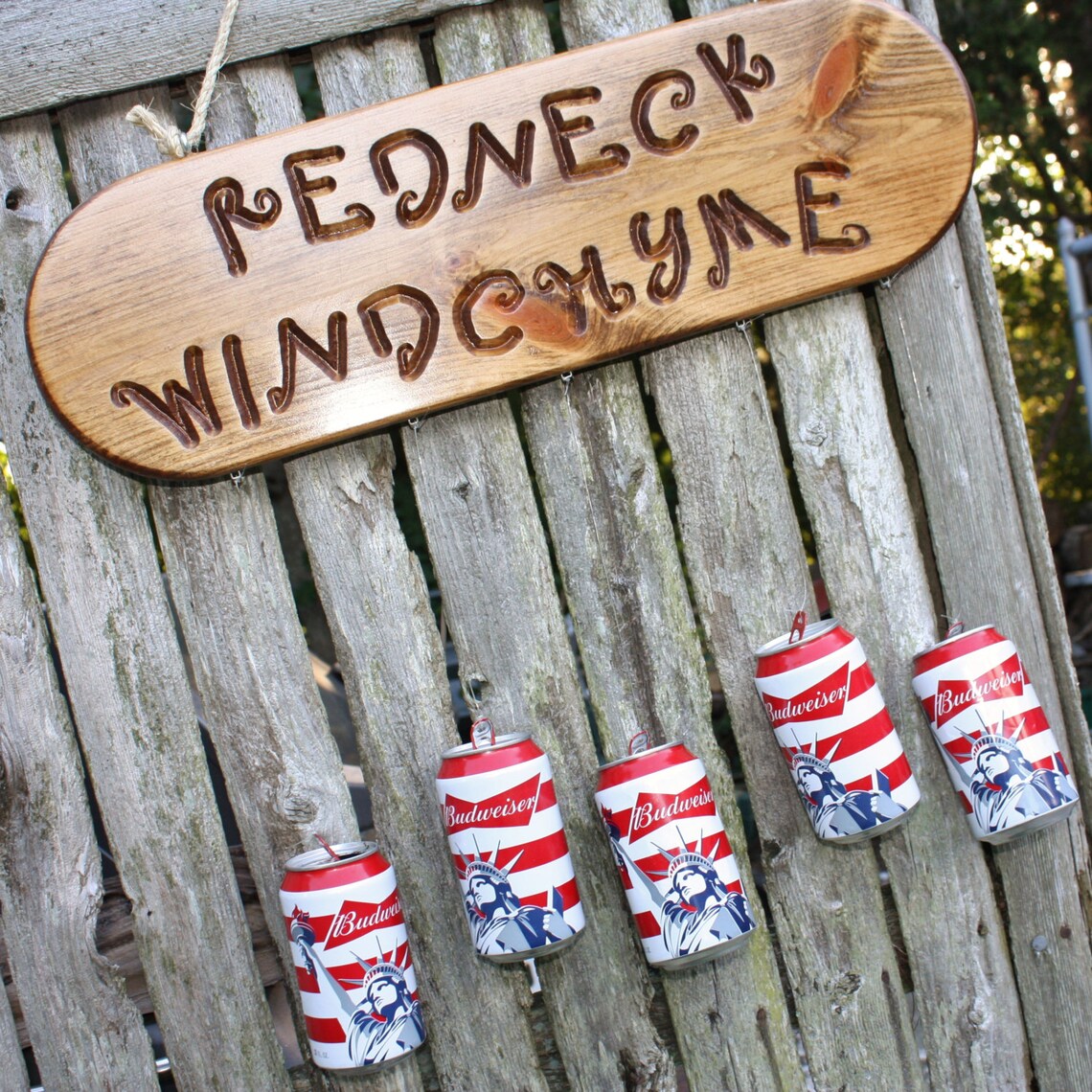 Hanging Redneck Beer Can Handcrafted Carved/etched Stained - Etsy