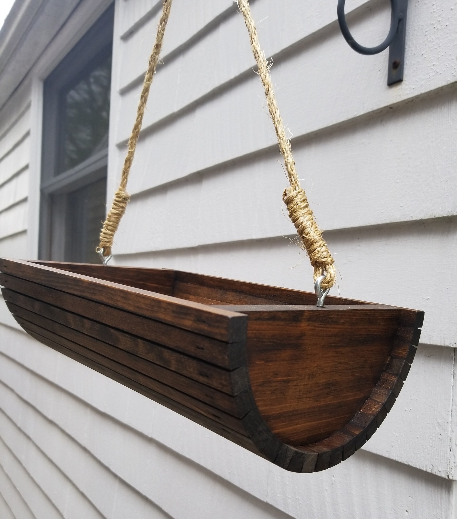 Large Half Moon Wooden hanging Stain planter | Etsy