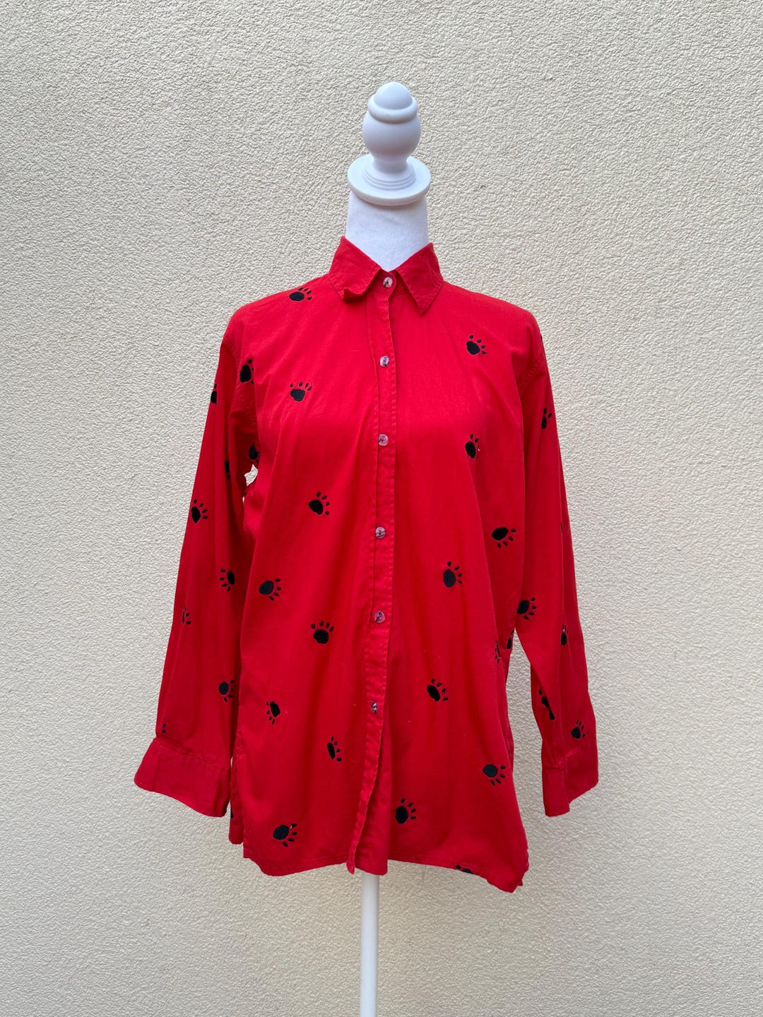 Casey Coleman Red Embroidered Dog Paw Prints Cotton Blouse - Etsy