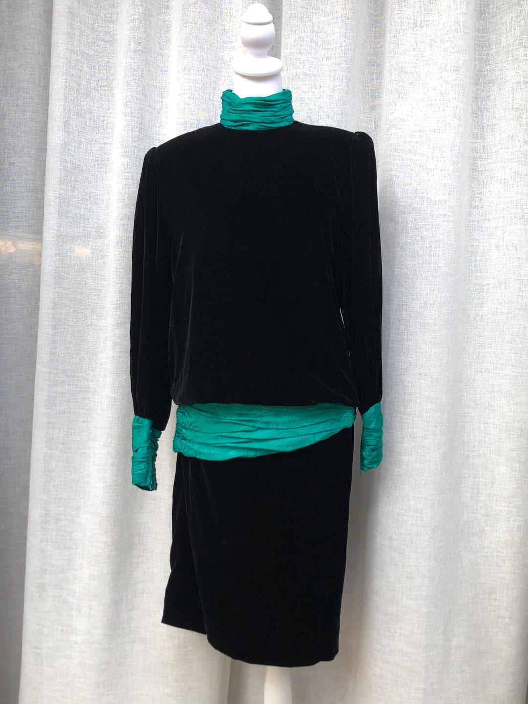 SILKS by St. Gillian Black Velvet Dress With Turquoise Green Brocade ...