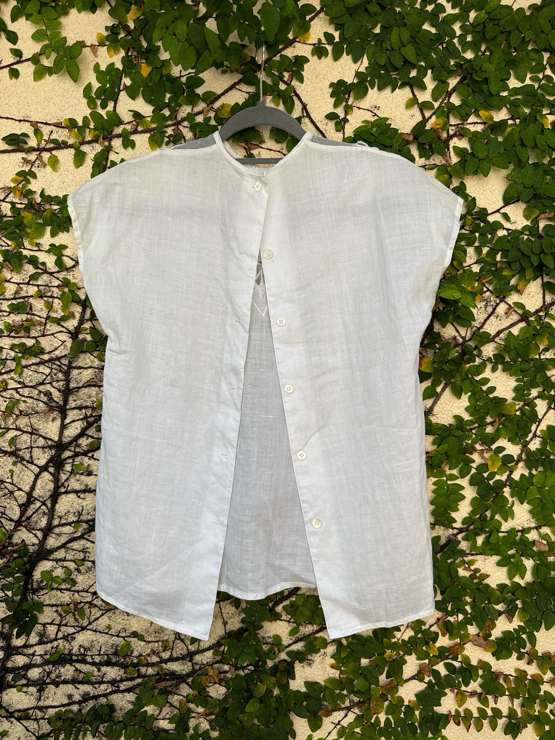 White Sleeveless Linen Top With Lace Embroidery Detail - Etsy