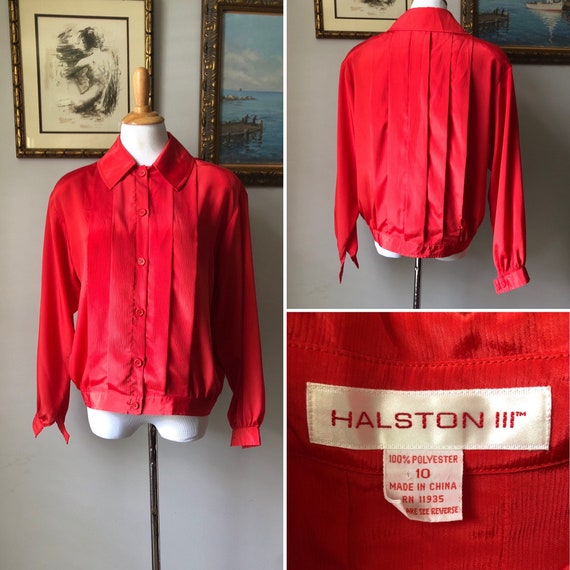 Vintage HALSTON III Bright Red Long Sleeve Blouse - Etsy