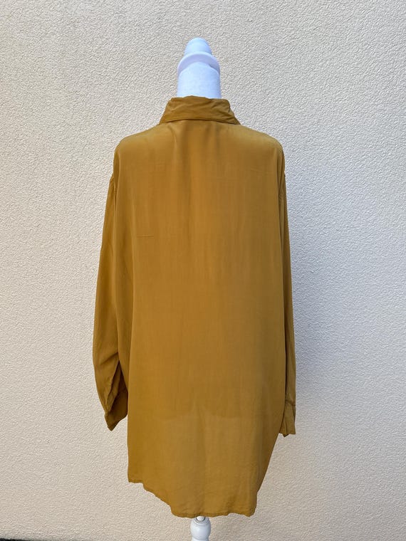 1990 Diana Marco mustard yellow button down silk Blou… - Gem