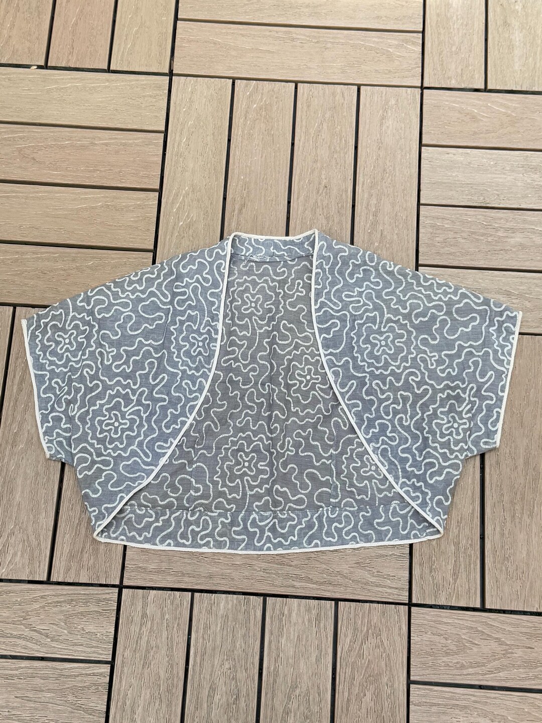 Sheer Gray With White Swirls Pattern Cord Embroidery Bolero Shrug - Etsy