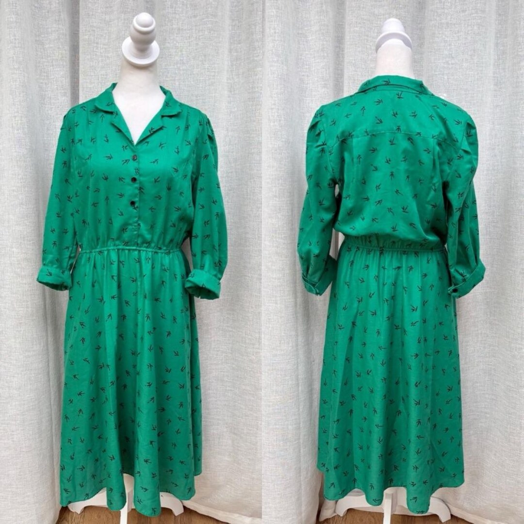 1980 Stuart Alan Petite Emerald Green Black Abstract Print Button Down ...