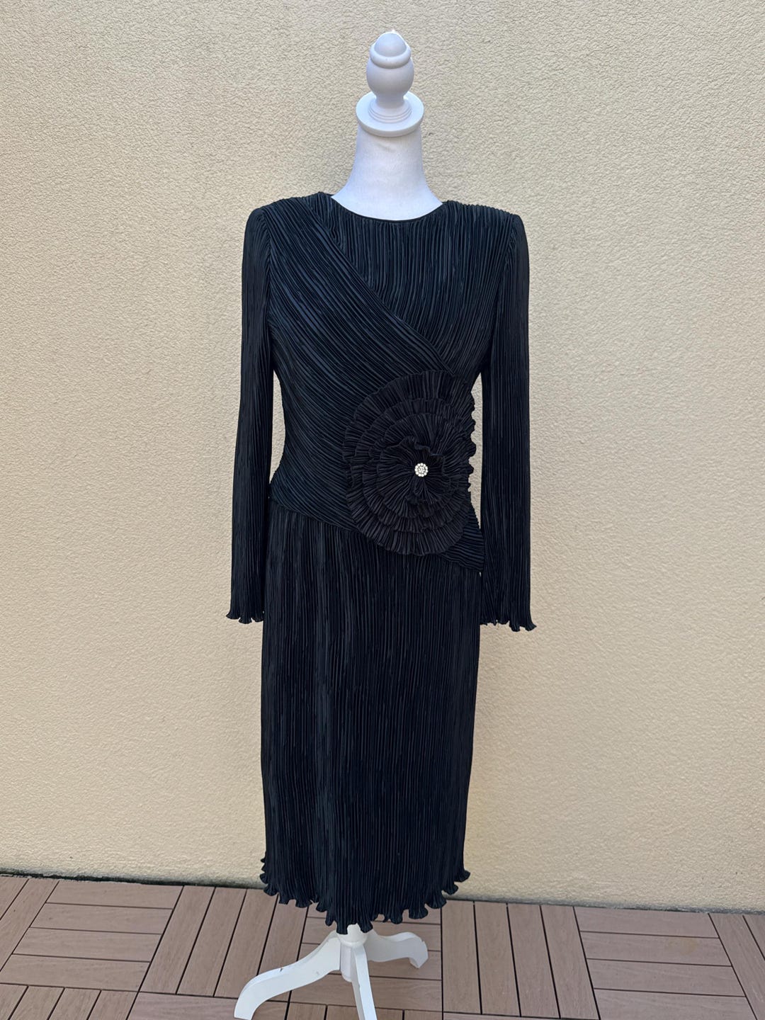 Steven Stoller Black Fortuny Style Pleats Plisse Evening Dress, Party ...