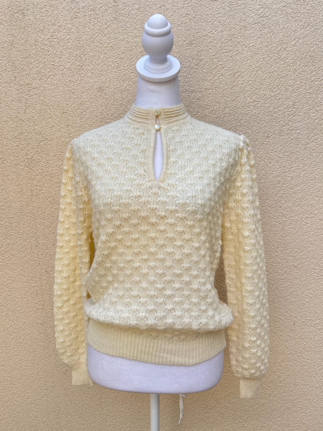 1960 Cream off White Ivory Bubble Knitted Keyhole Neck Sweater - Etsy