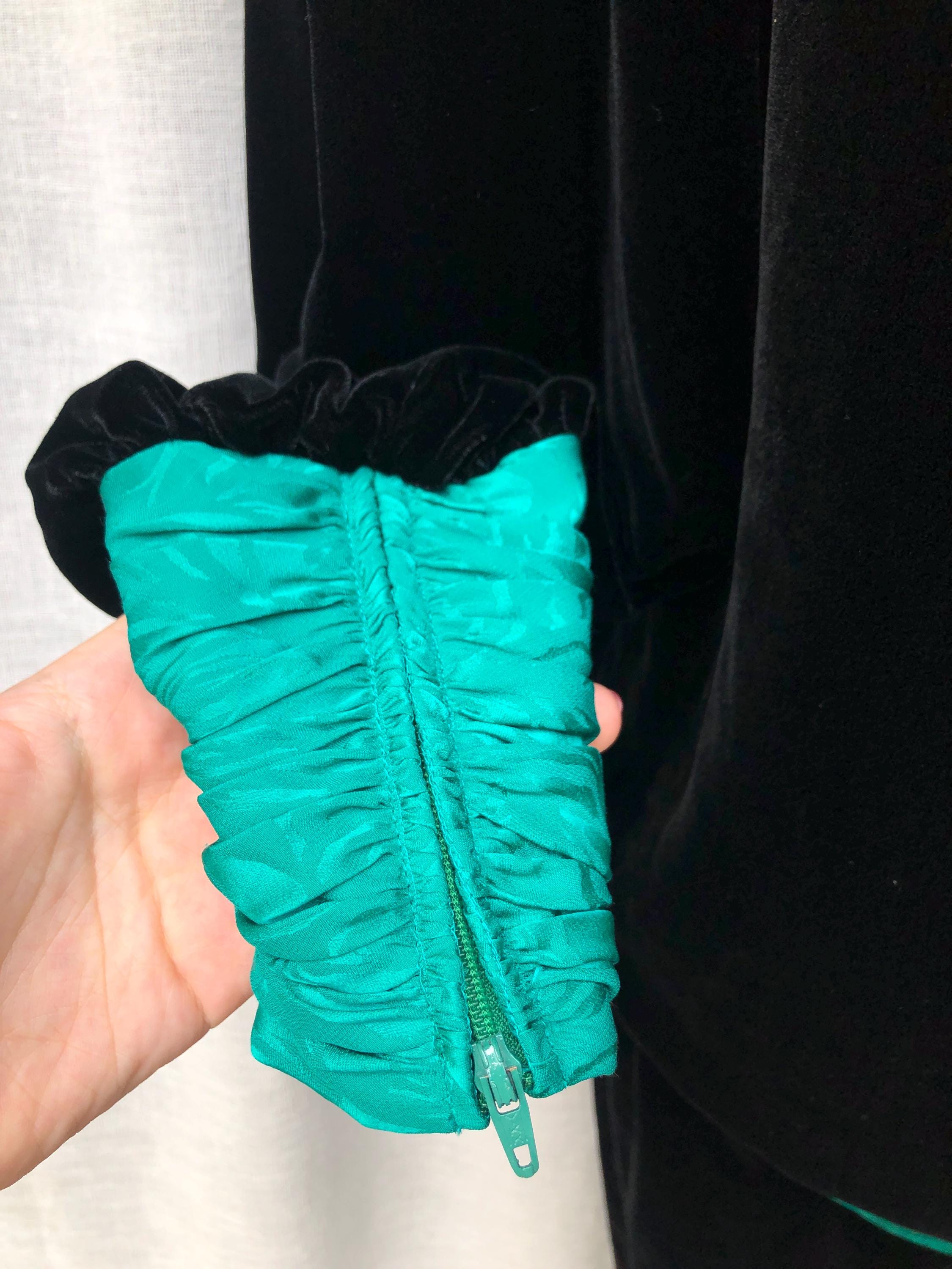 SILKS by St. Gillian Black Velvet Dress With Turquoise Green Brocade ...