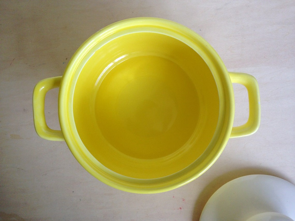 Vintage Ceramic Cook Pot Bright Yellow White Lid - Etsy