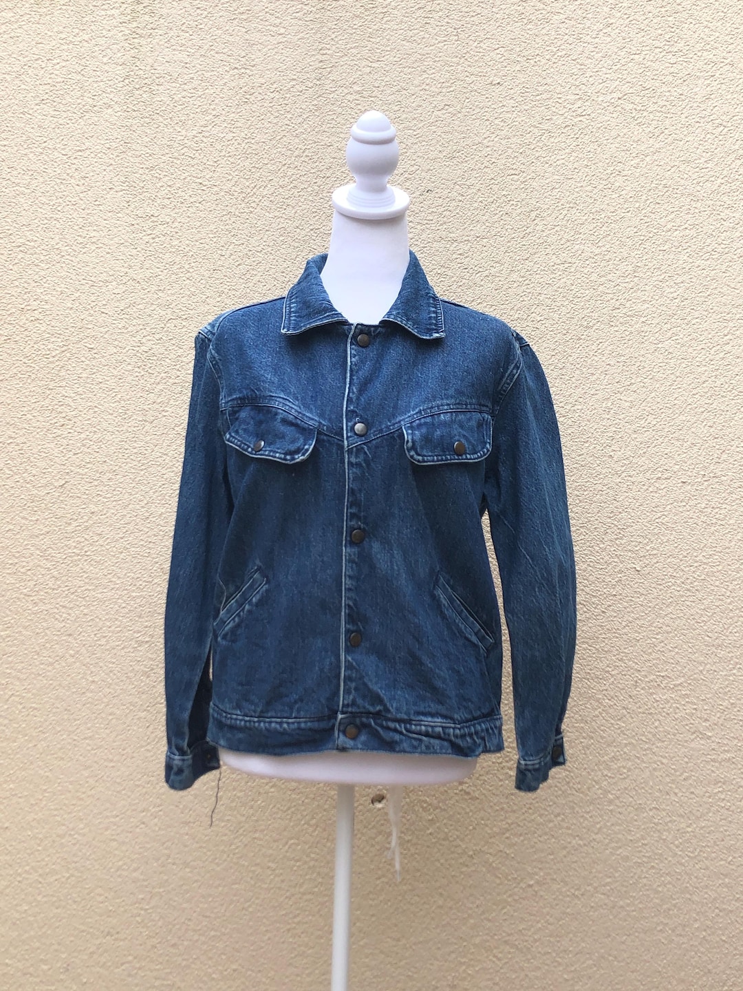 Vintage Blue Denim Snap Button Cotton Denim Jacket - Etsy