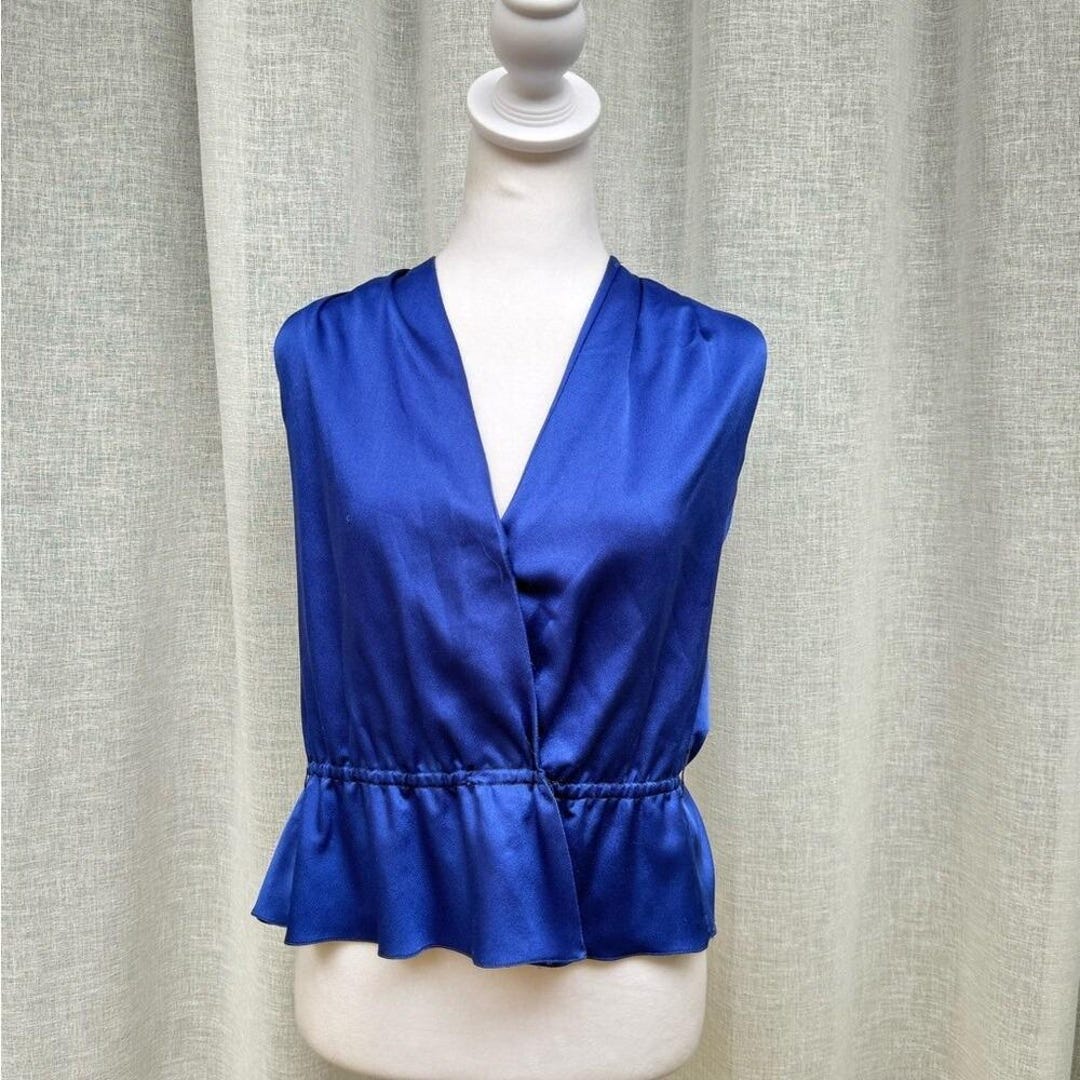 1980 DOMINIC ROMPOLLO Royal Blue Shiny Satin Sleeveless Blouse - Etsy