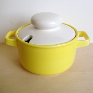 Vintage Ceramic Cook Pot, Bright Yellow, White Lid - Etsy