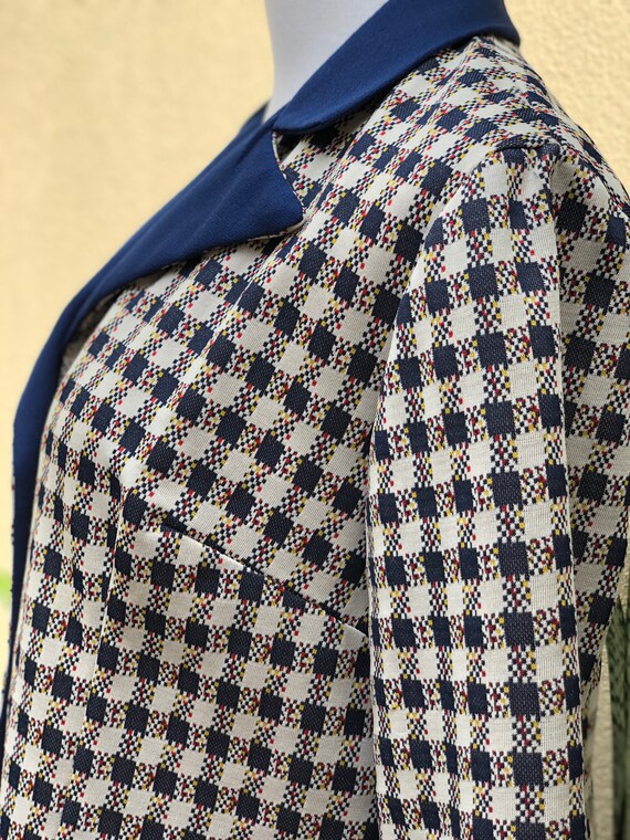 1960 Crimplene plaid blue beige single breasted unlin… - Gem