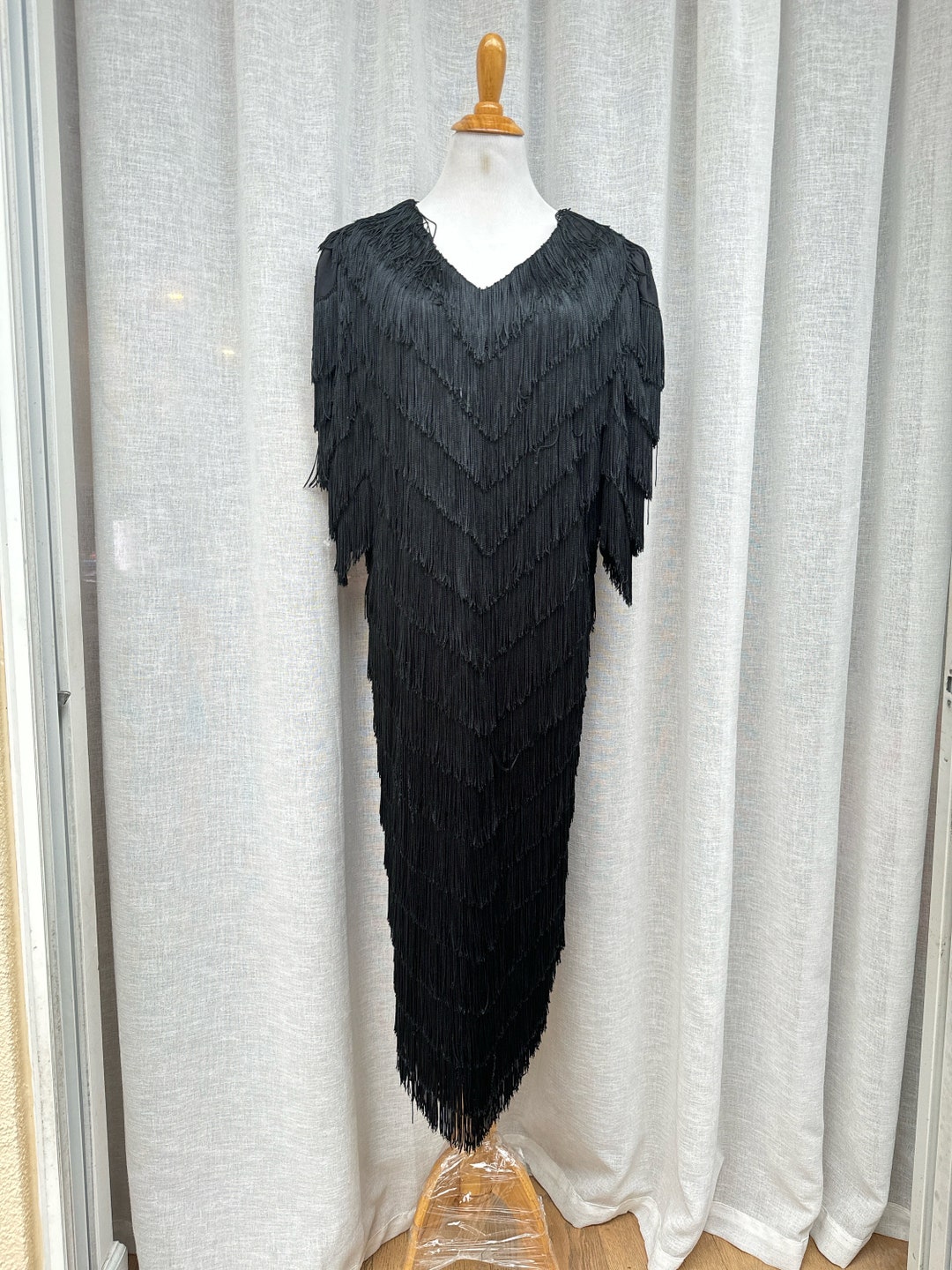 Gatsby Style Black Short Sleeve V-shape Fringe Dress - Etsy