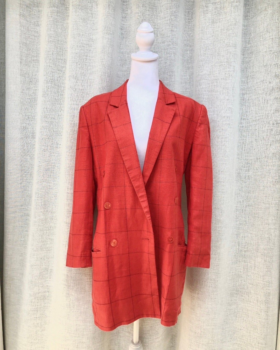 Red Linen Windowpane Plaid Double Breasted Blazer by Jarrod’s - Etsy