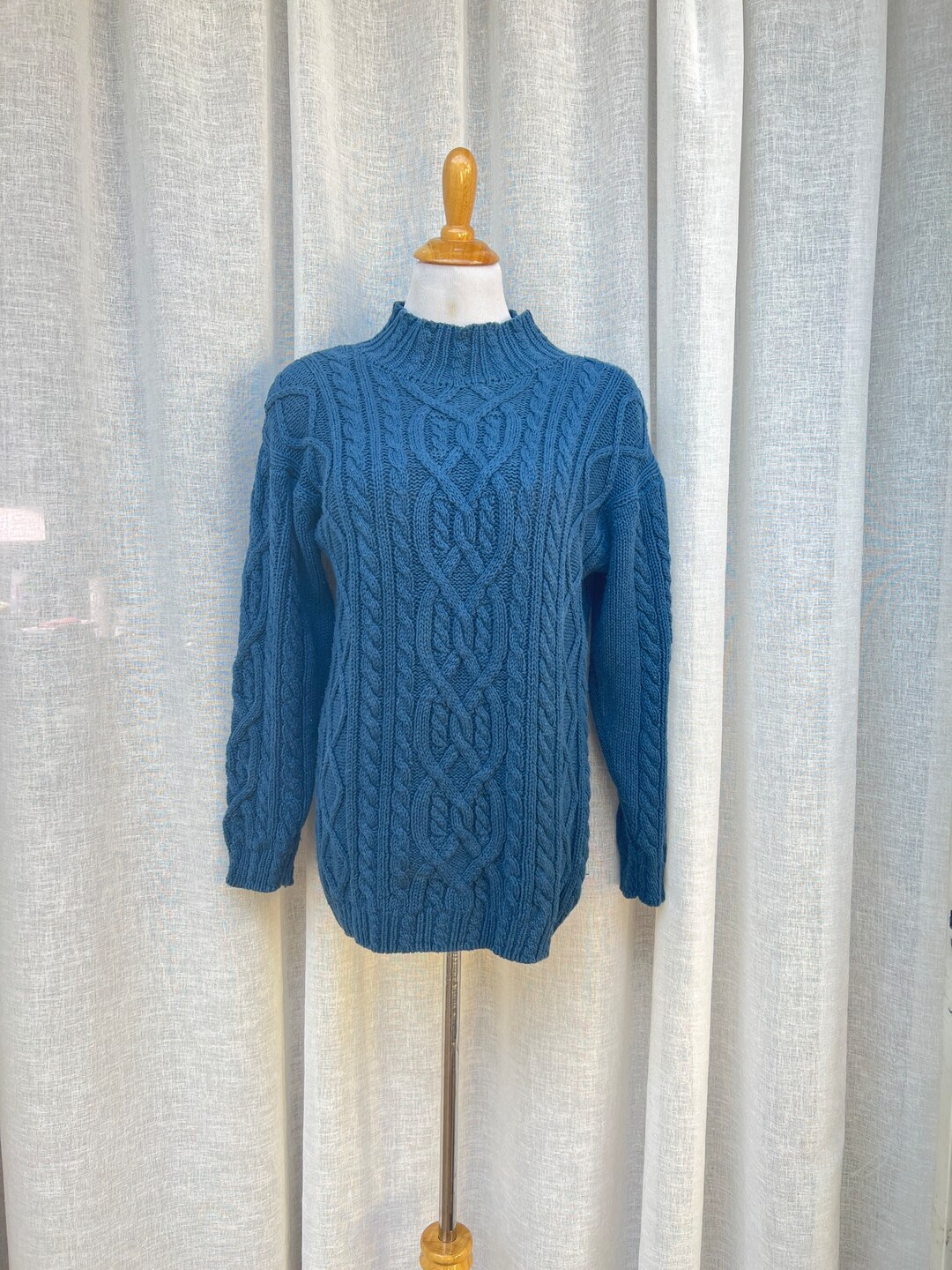 Vintage Chrys Antheme Blue Ramie and Cotton Blend Cable Knitted Sweater ...