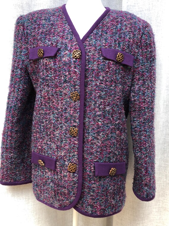 Castleberry Gump’s purple tweed boucle bronze tone bu… - Gem