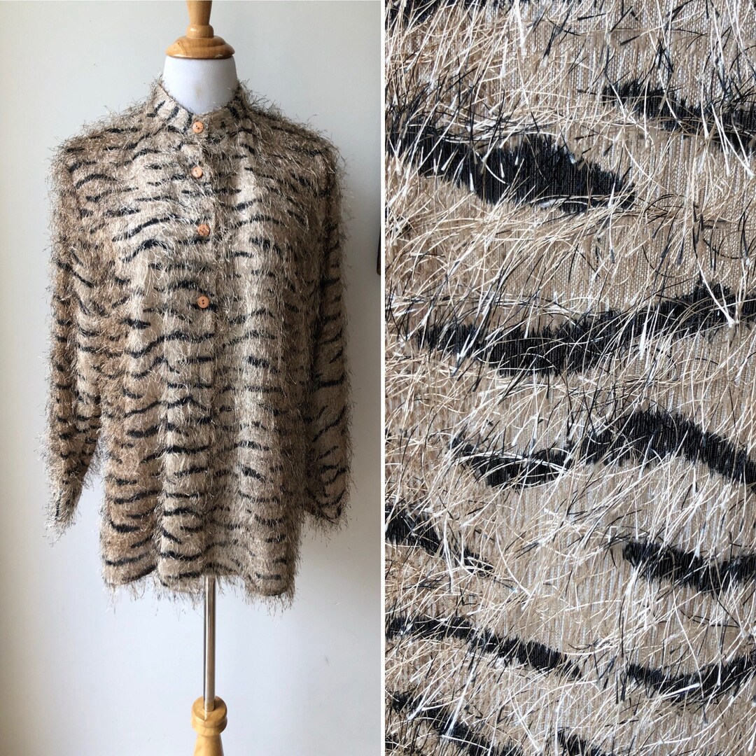 1990's Creative Design Works CDW Animal Tiger Pattern Fuzzy Fringe ...