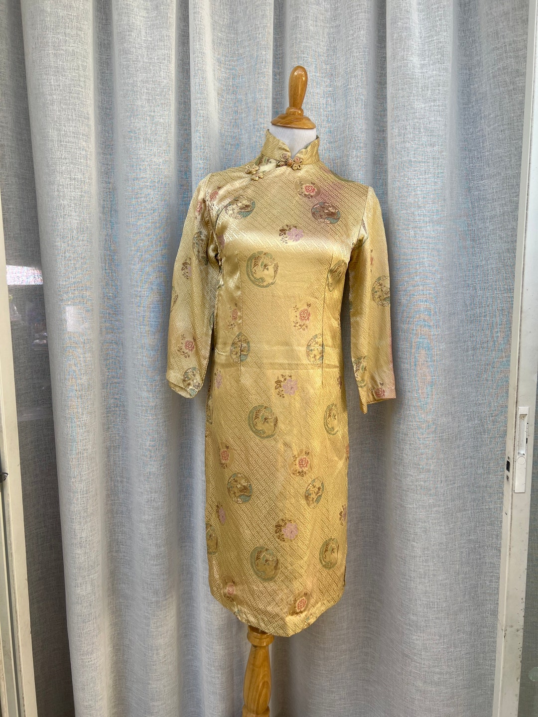 AS IS Vintage Gold Brocade Silk Cheongsam Chinese Dress - Etsy