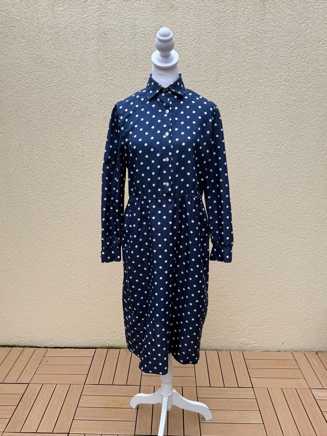 Jaminson Boutique Navy Blue Polka Dot Long Sleeve Dress - Etsy