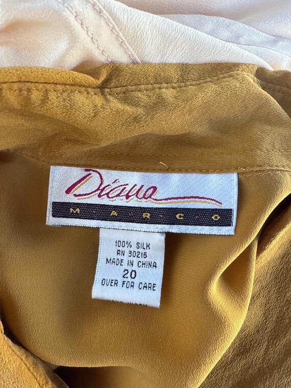 1990 Diana Marco mustard yellow button down silk Blou… - Gem