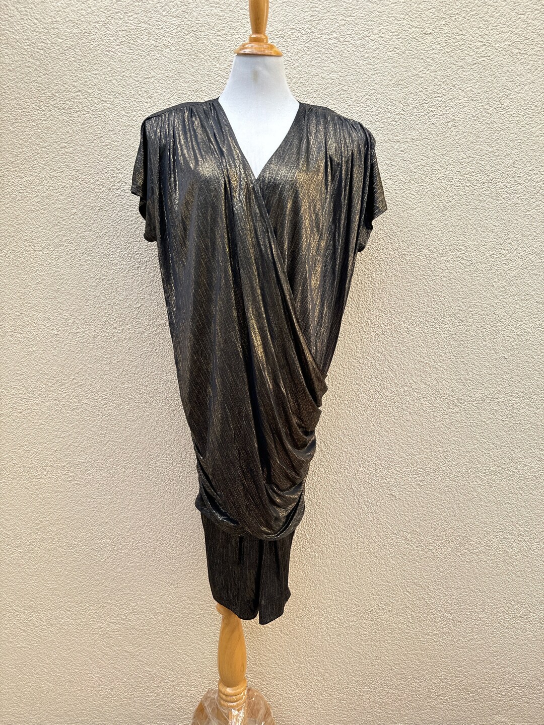 1980’s Joy Brandy Back Gold Metallic Draped Dress - Etsy