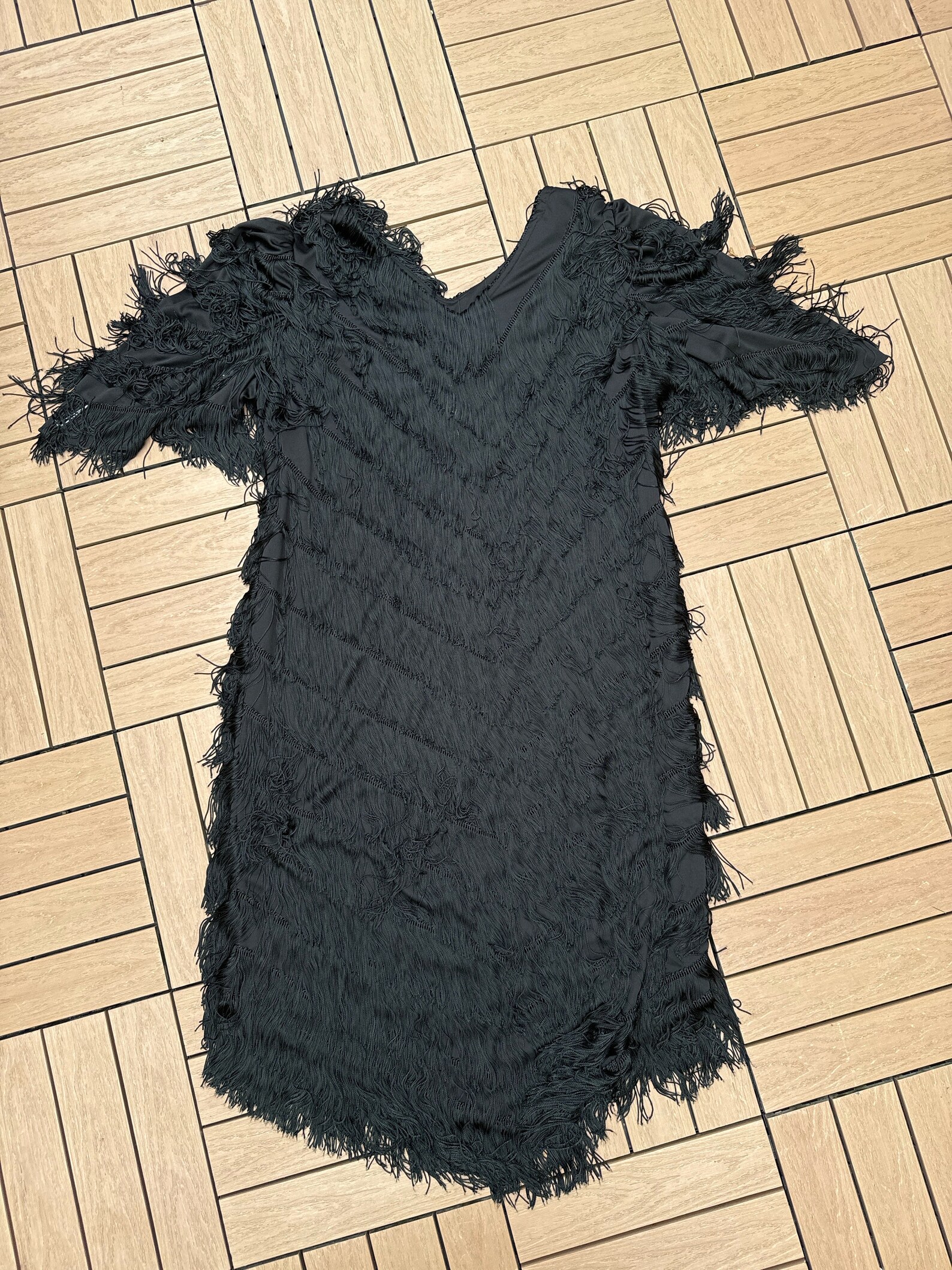 Gatsby Style Black Short Sleeve V-shape Fringe Dress - Etsy