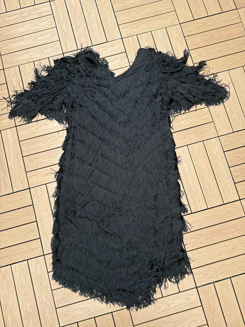 Gatsby Style Black Short Sleeve V-shape Fringe Dress - Etsy