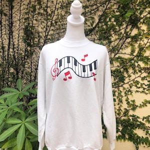 1980 Musical Notes Embroidered White Crewneck Sweater Sweatshirt - Etsy