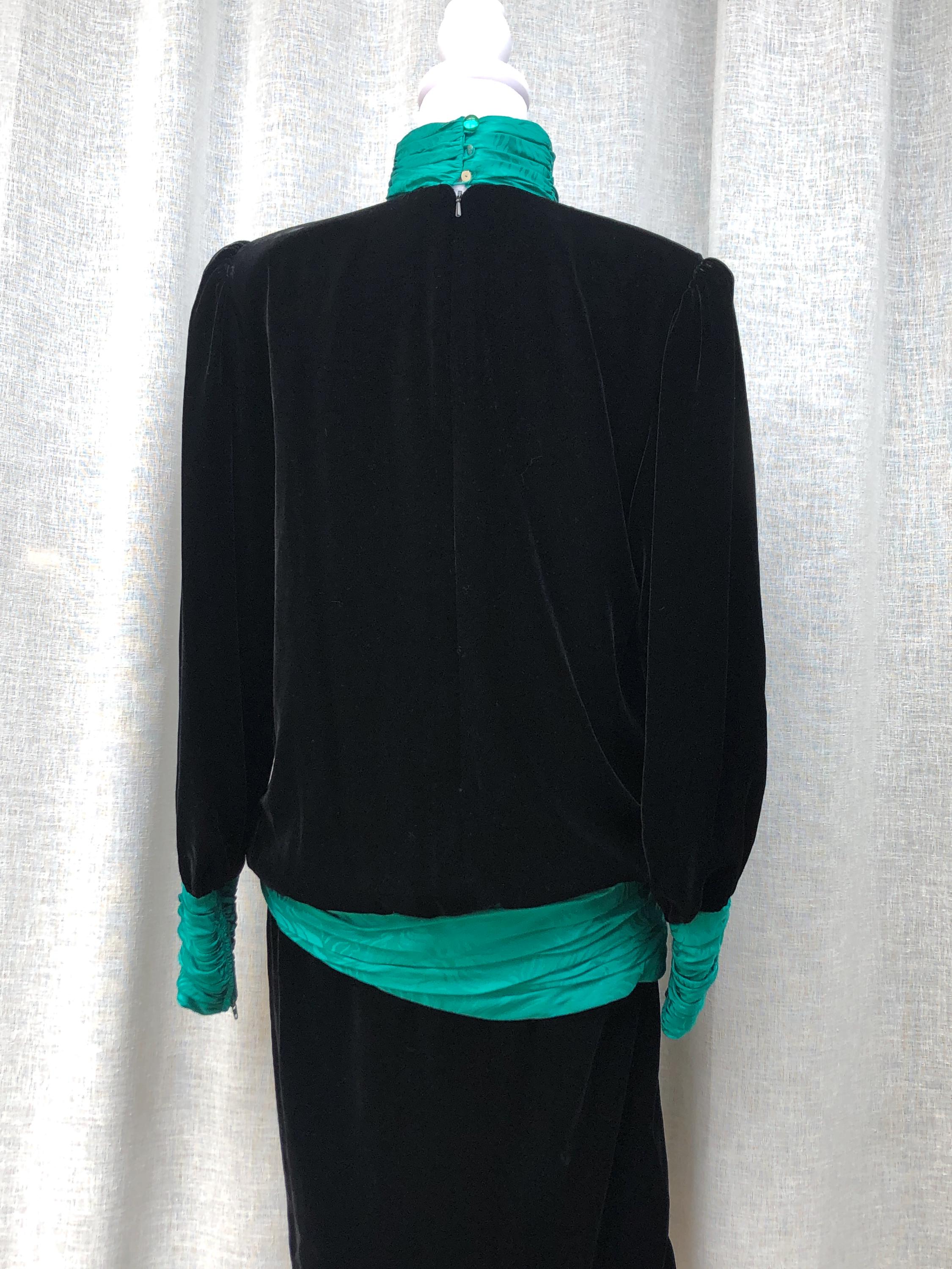 SILKS by St. Gillian Black Velvet Dress With Turquoise Green Brocade ...