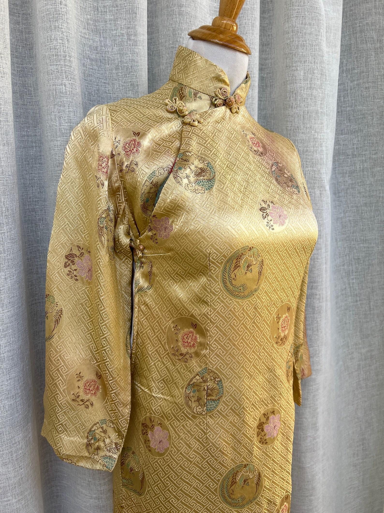 AS IS Vintage Gold Brocade Silk Cheongsam Chinese Dress - Etsy
