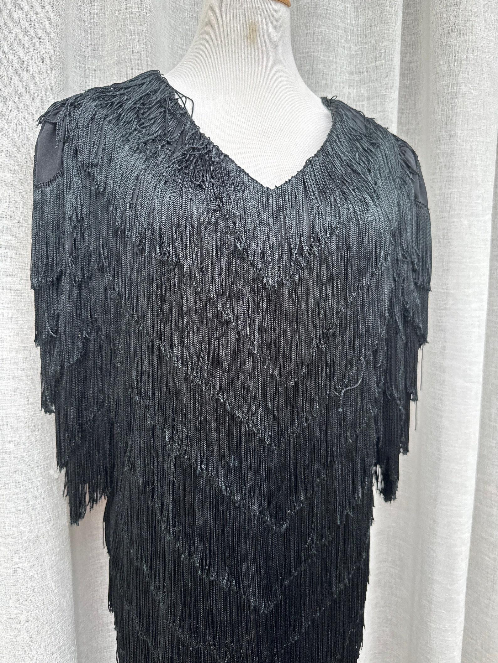 Gatsby Style Black Short Sleeve V-shape Fringe Dress - Etsy