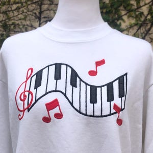 1980 Musical Notes Embroidered White Crewneck Sweater Sweatshirt - Etsy